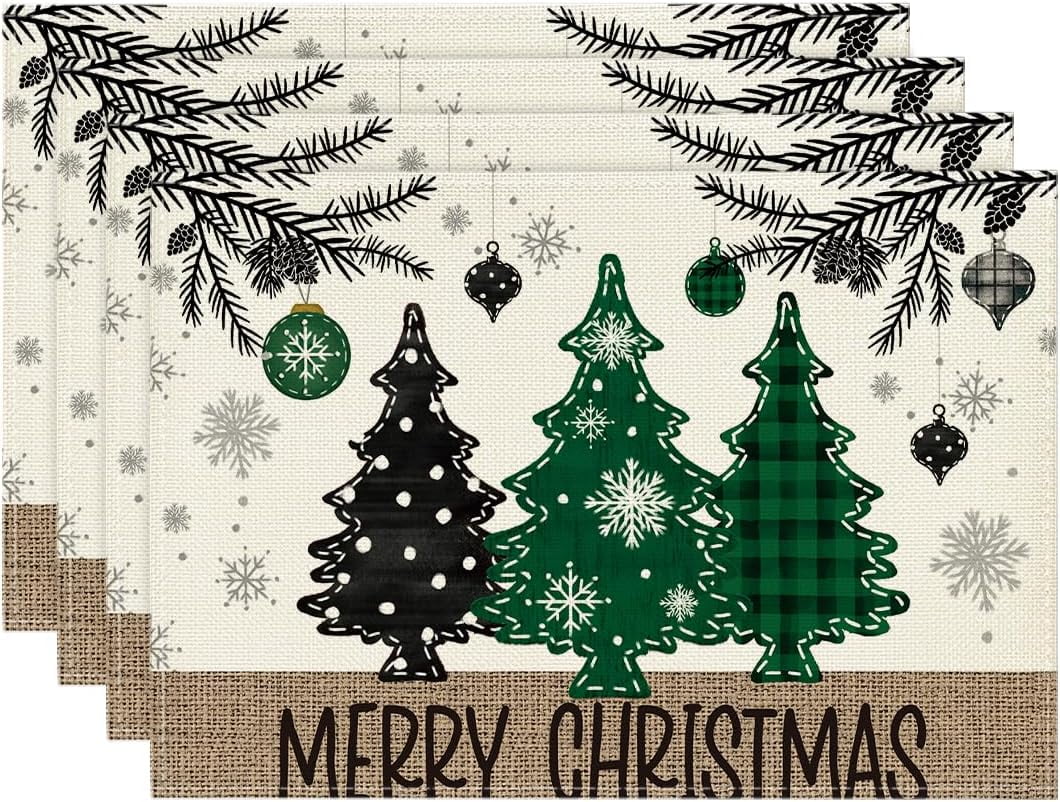 mubwai Hreen Pine Trees Balls Merry Christmas Placemats Set of 4, 12x18 ...