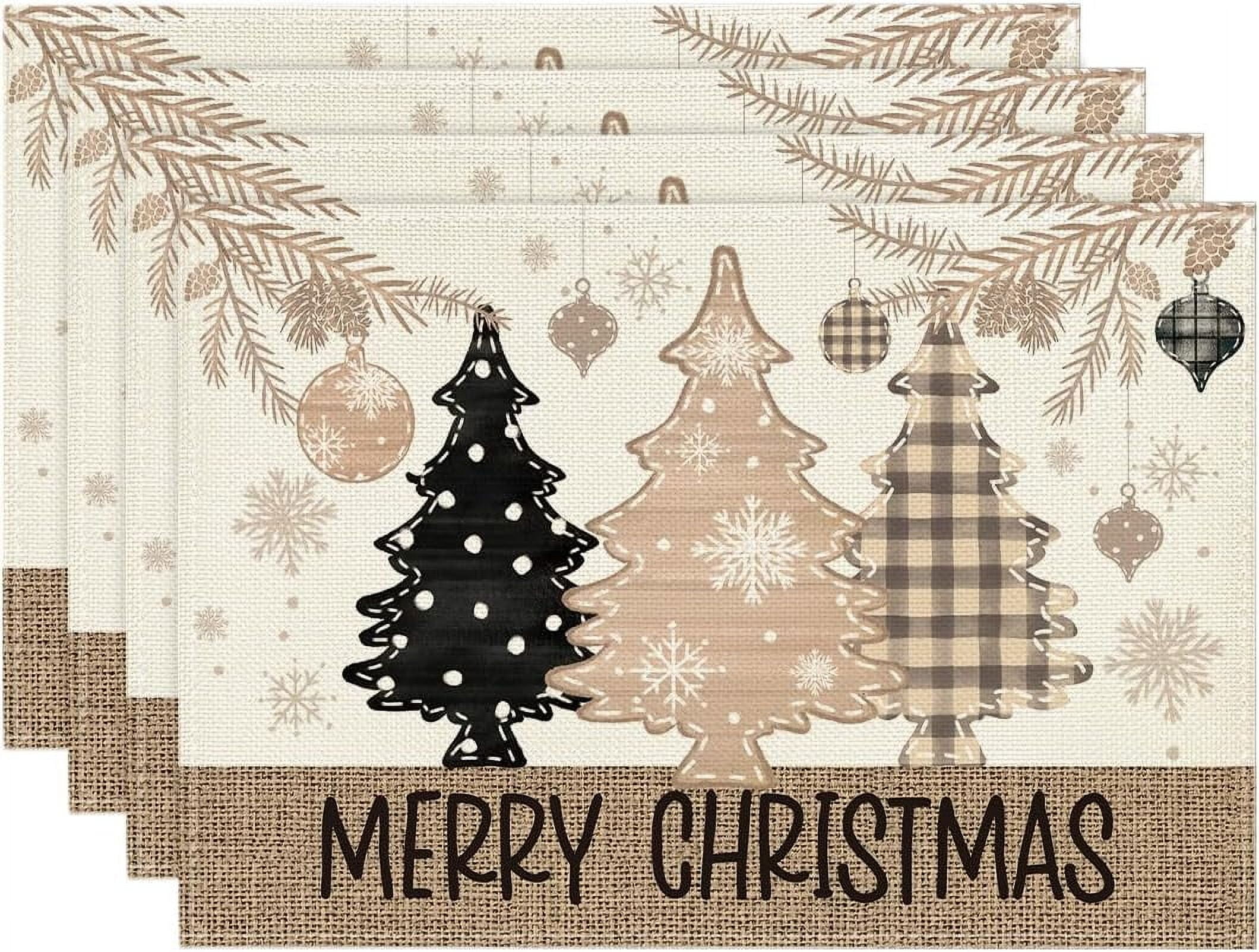 mubwai Pink Pine Trees Snowflake Merry Christmas Placemats for Dining ...