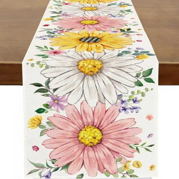 mubwai Spring Summer Daisy Flowers Table Runner Watercolor Sunflowers ...
