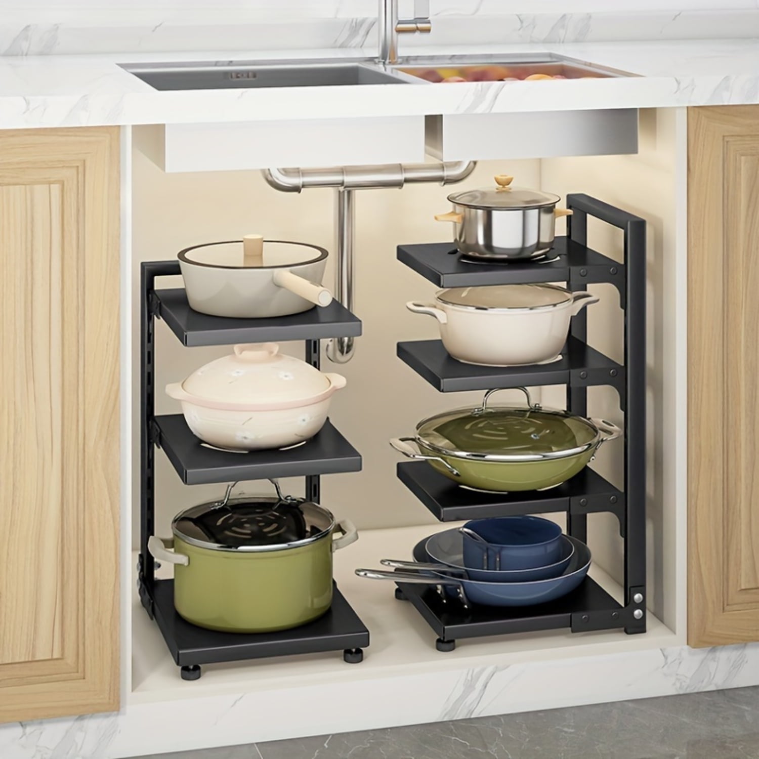 multi-tier stainless steel kitchen organizer - space-saving pot rack ...