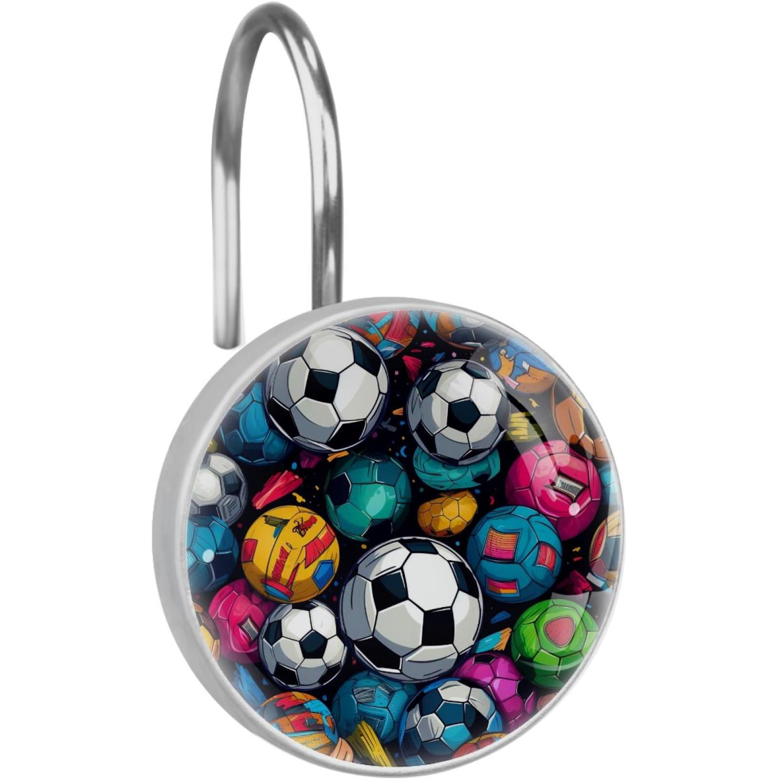 multicolor Soccer Balls Shower Curtain Hooks Round Crystal Glass, Set ...
