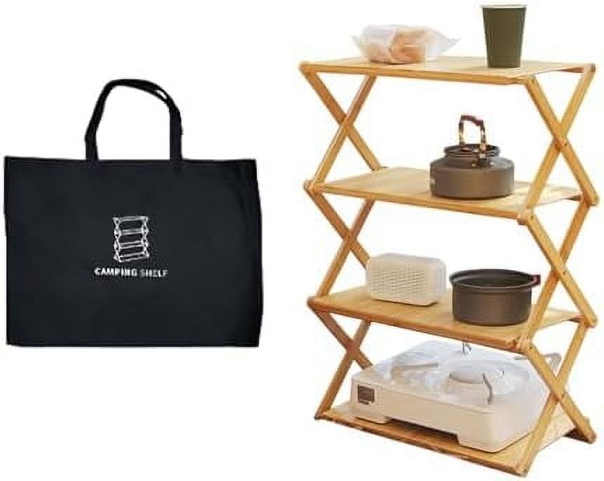 multipurpose foldable wooden shelf, 4-tier collapsible bamboo wood ...
