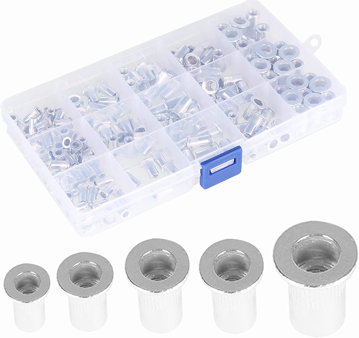munirater 150Pcs Rivet Nuts SAE Rivet Nut Assortment Kit Aluminum Flat ...