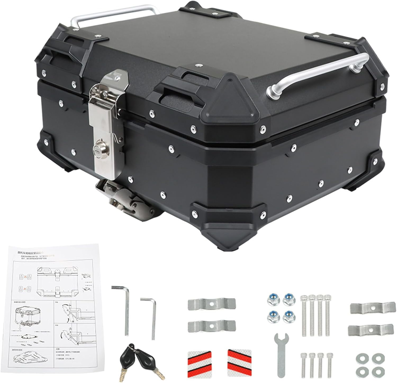 munirater 22L Black Motorcycle Top Case Aluminum Motorcycle Trunk Tour ...