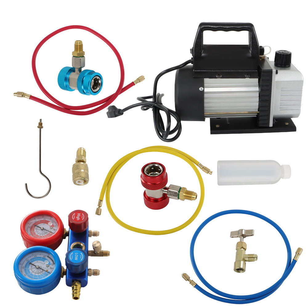 munirater 3 CFM 5pa 1720 RPM Air Vacuum Pump Combo HVAC + R134A Kit AC ...