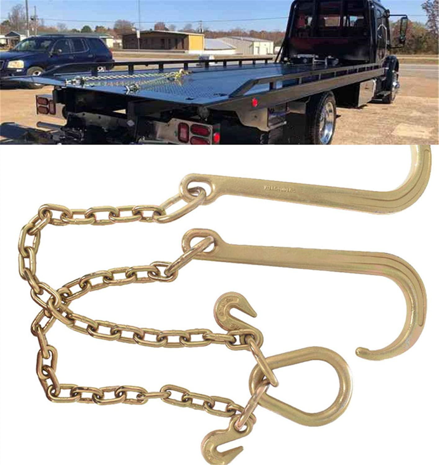 munirater 5/16 in x 2 ft Grade 70 Tow Chain 15 J Hook and T Hook Mini J ...