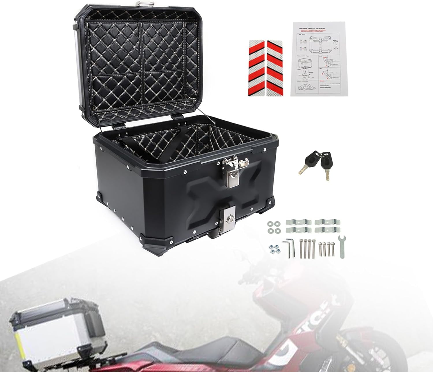 munirater 55L Motorcycle Top Case, Motorcycle Top Case Bag with Burglar ...
