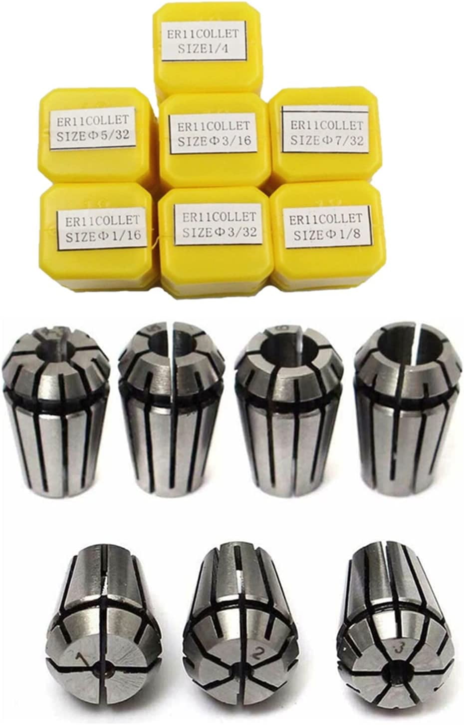 munirater 7-Pack ER11 Spring Collet Set 1/16in to 1/4in for CNC ...