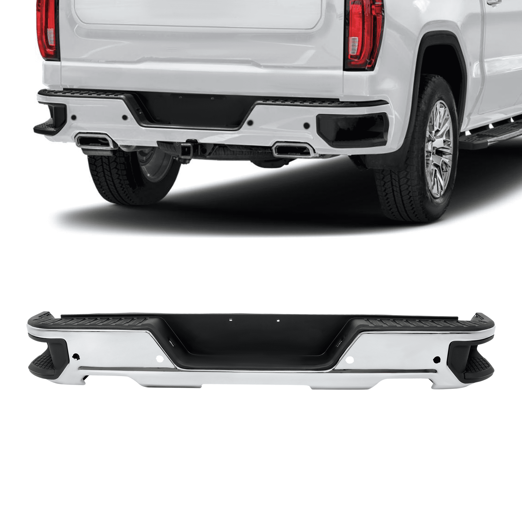 munirater Chrome Rear Step Bumper Replacement for Silverado Sierra w ...