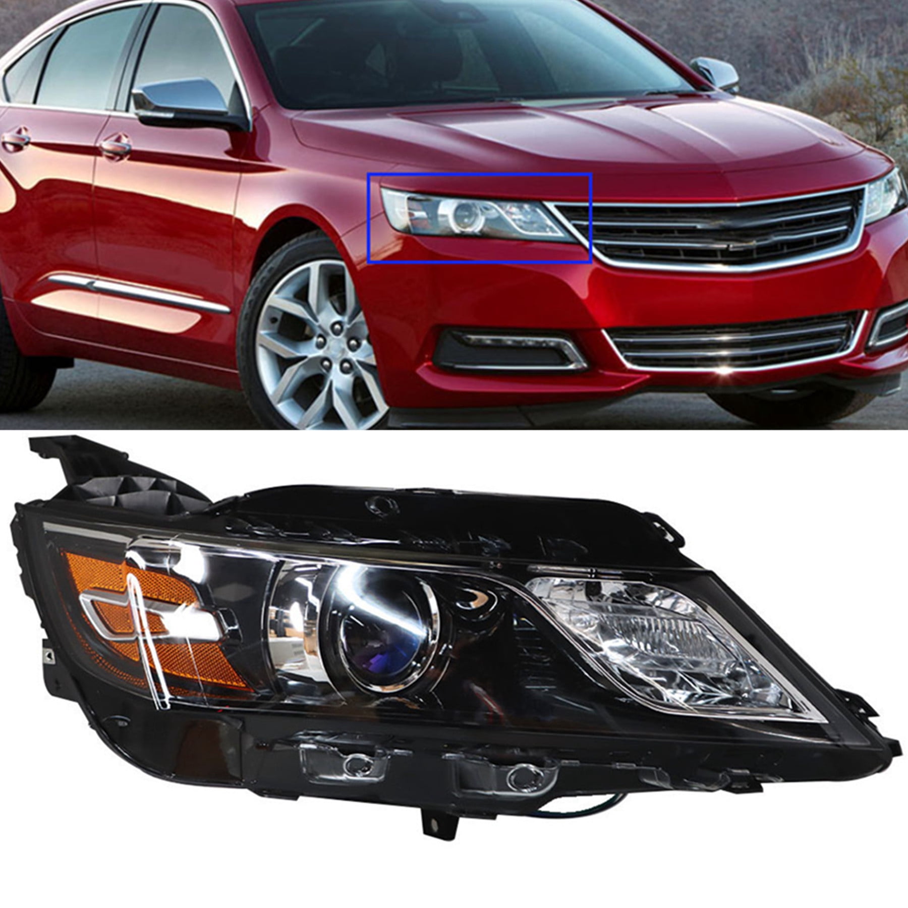 munirater Headlight For 2015-2020 Chevrolet Impala Halogen Type Black ...