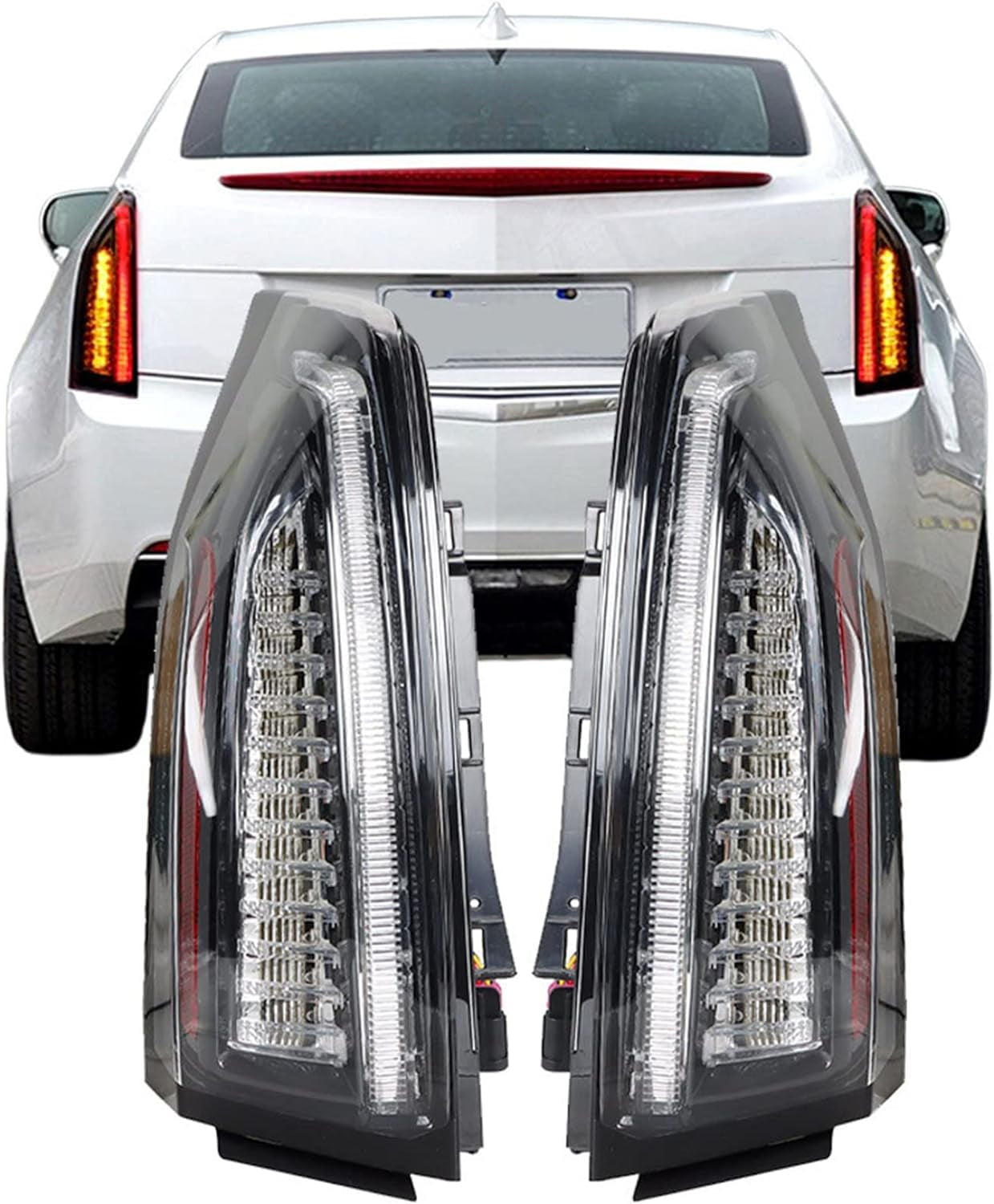 munirater LED Tail Lights Assembly For 2013-18 Cadillac ATS Clear Black ...
