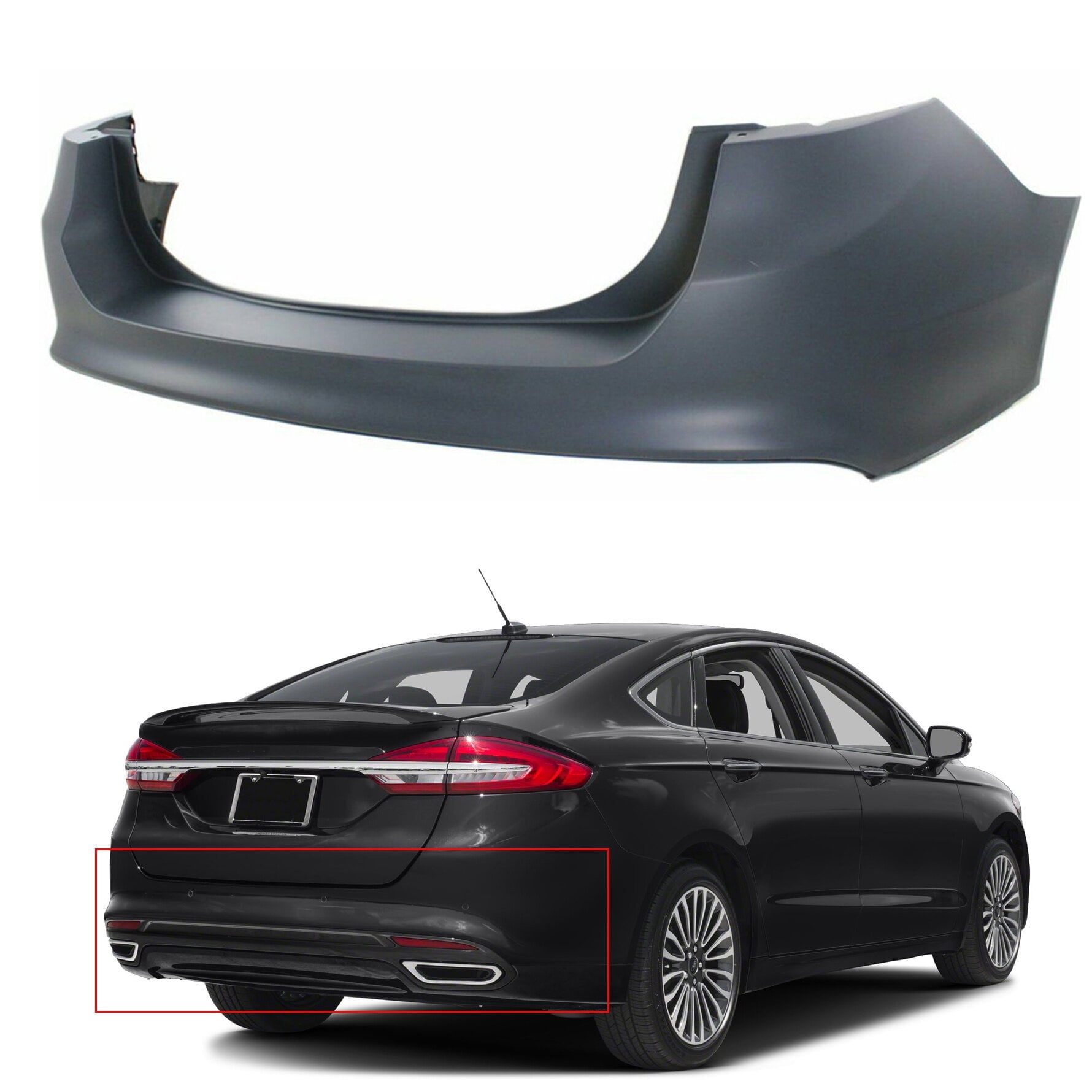 munirater Primered Rear Bumper Cover Replacement fit for 2013 2018 Ford Fusion w o Park