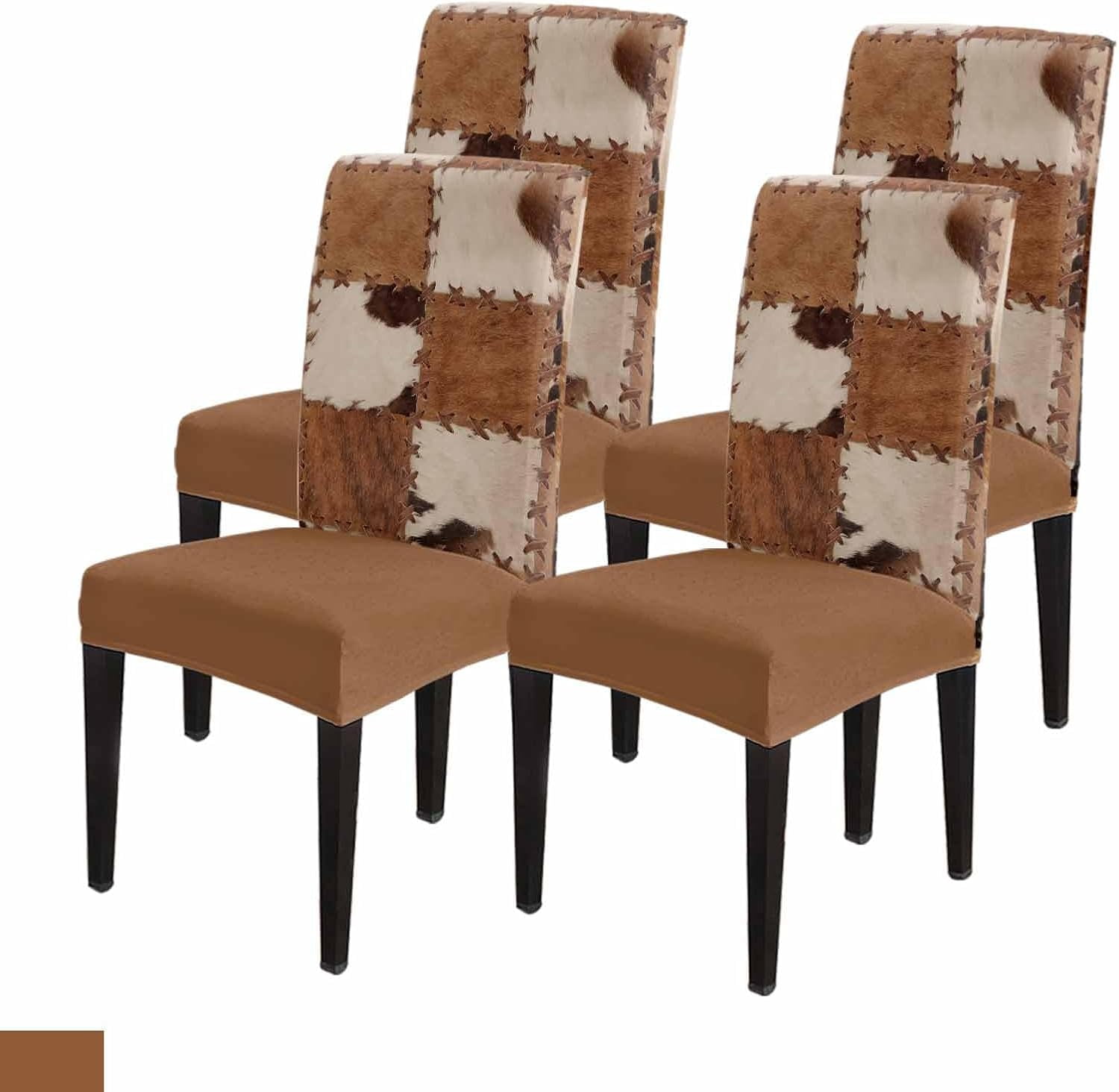 muroi Cow Print Chair Covers, Vintage Animal Brown Stretch Parsons ...