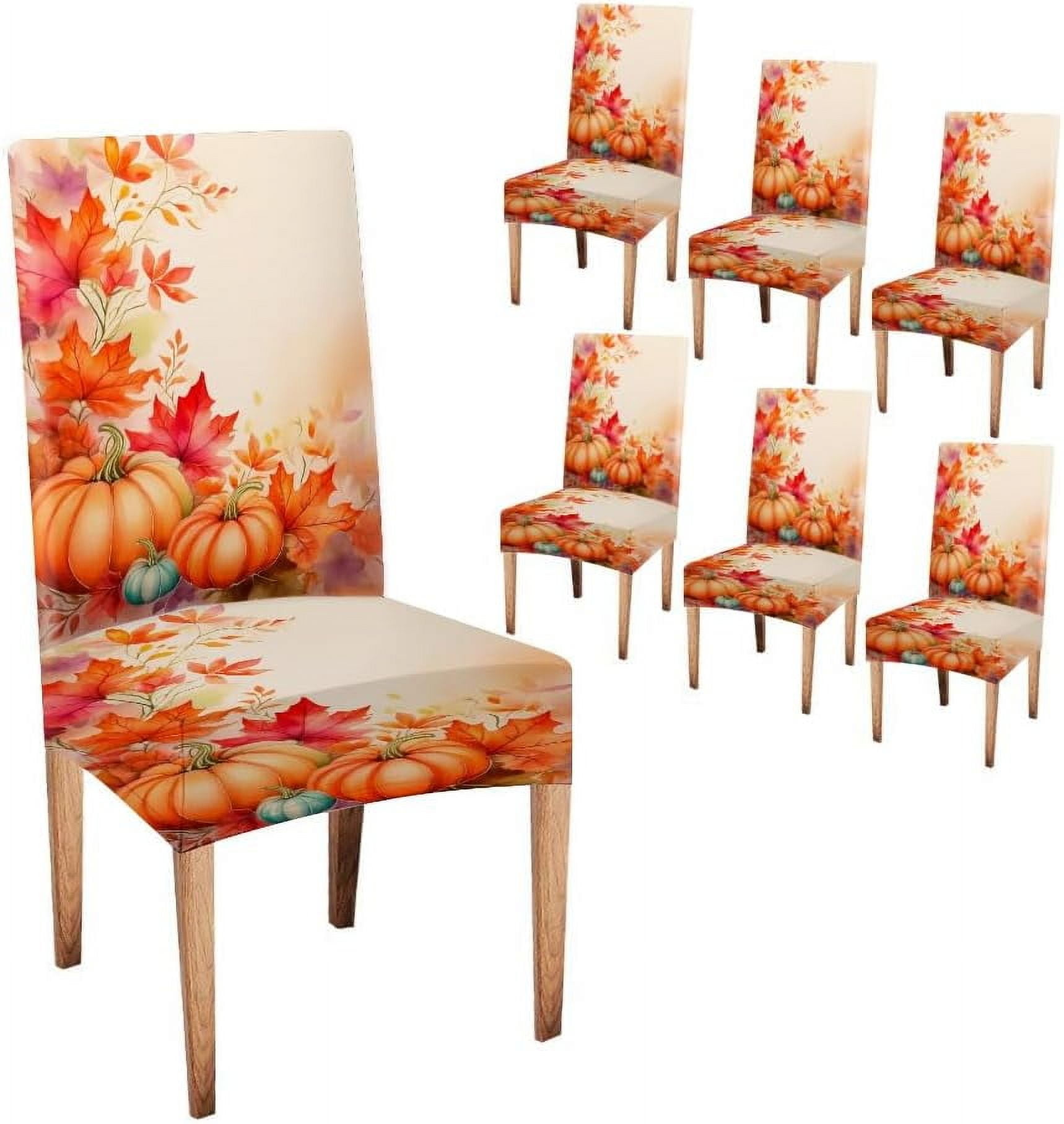 muroi Fall Chair Covers Set of 6 Thanksgiving Watercolor Pumpkin Chair ...