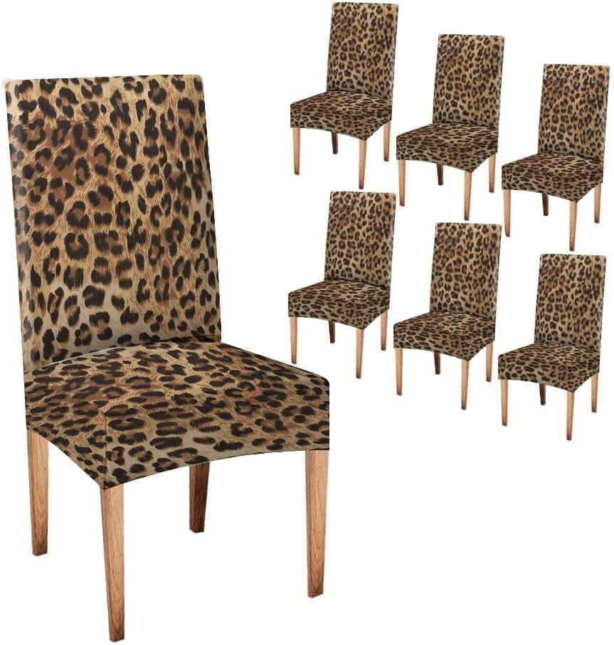 muroi Fashion Leopard Cheetah Pattern Chair Covers Set of 6 - Elastic ...