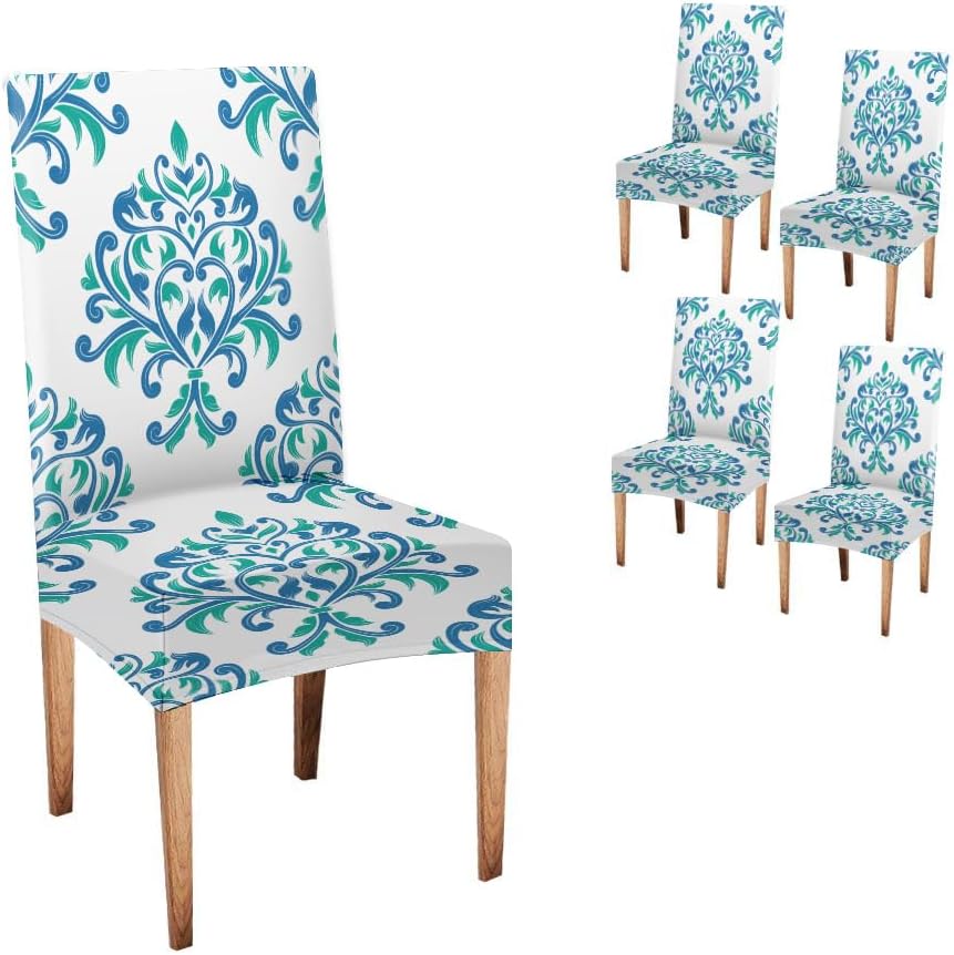 muroi Green and Blue Royal Damask Chair Covers Set of 4 Classic Luxury ...