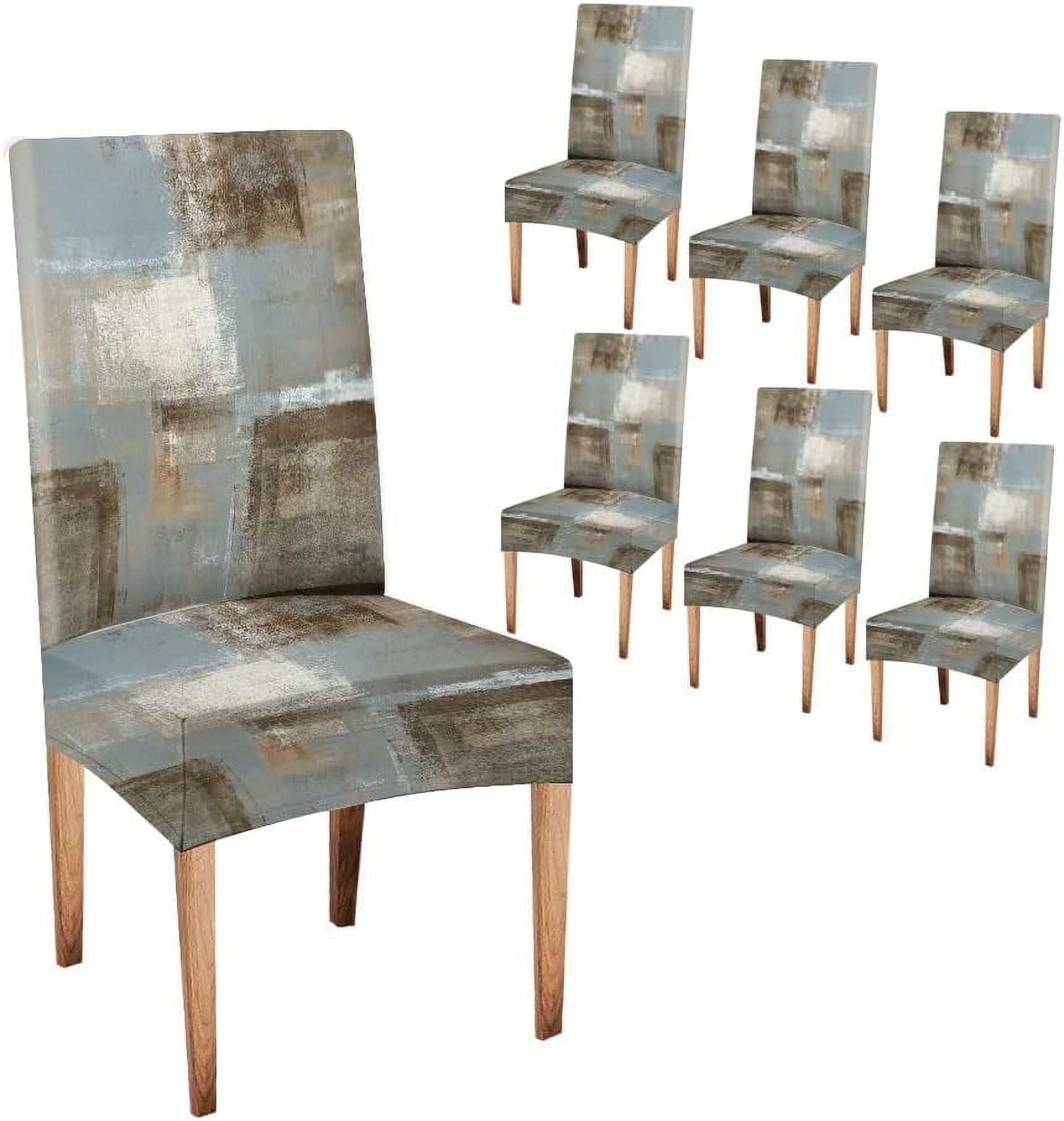 muroi Greyand Brown Abstract Art Painting Dining Chair Slipcovers Set ...