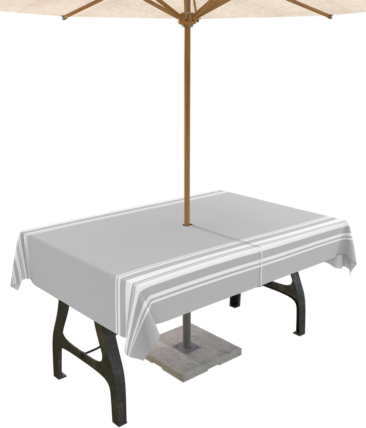 muroi Outdoor Tablecloth with Umbrella Hole, Farmhouse Gray White ...