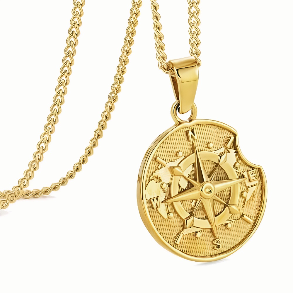murtoo Men & Women Gold Silver Compass Pendant Necklace Stainless Steel ...