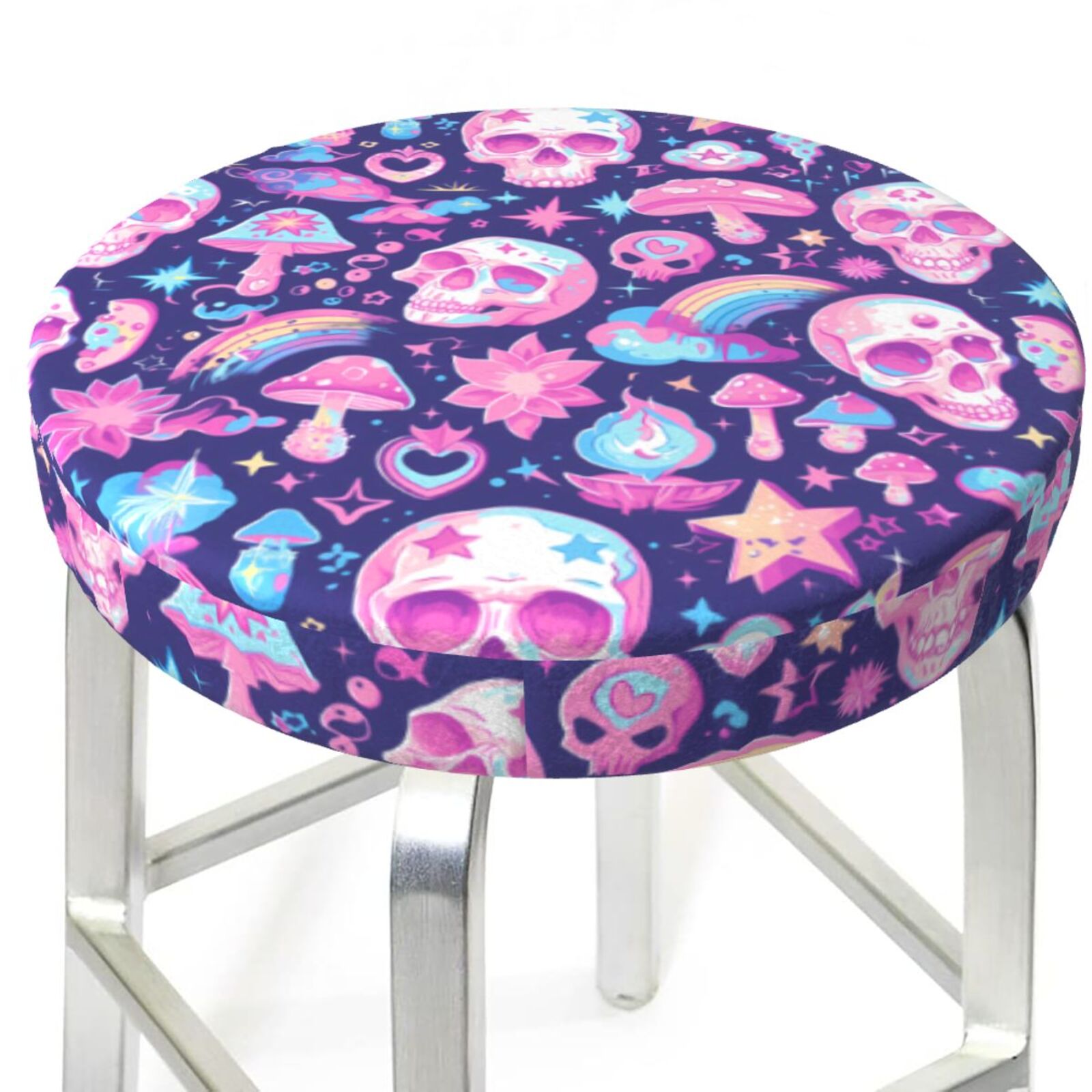 mushroom rainbow color Skull Bar Stool Covers - Stretch Round Seat ...