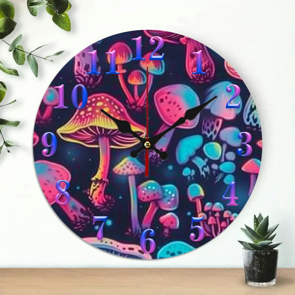 mushrooms, colors, psychedelic Wood Wall Clock, Wall art Decor Wall Decor for Linving Room ...