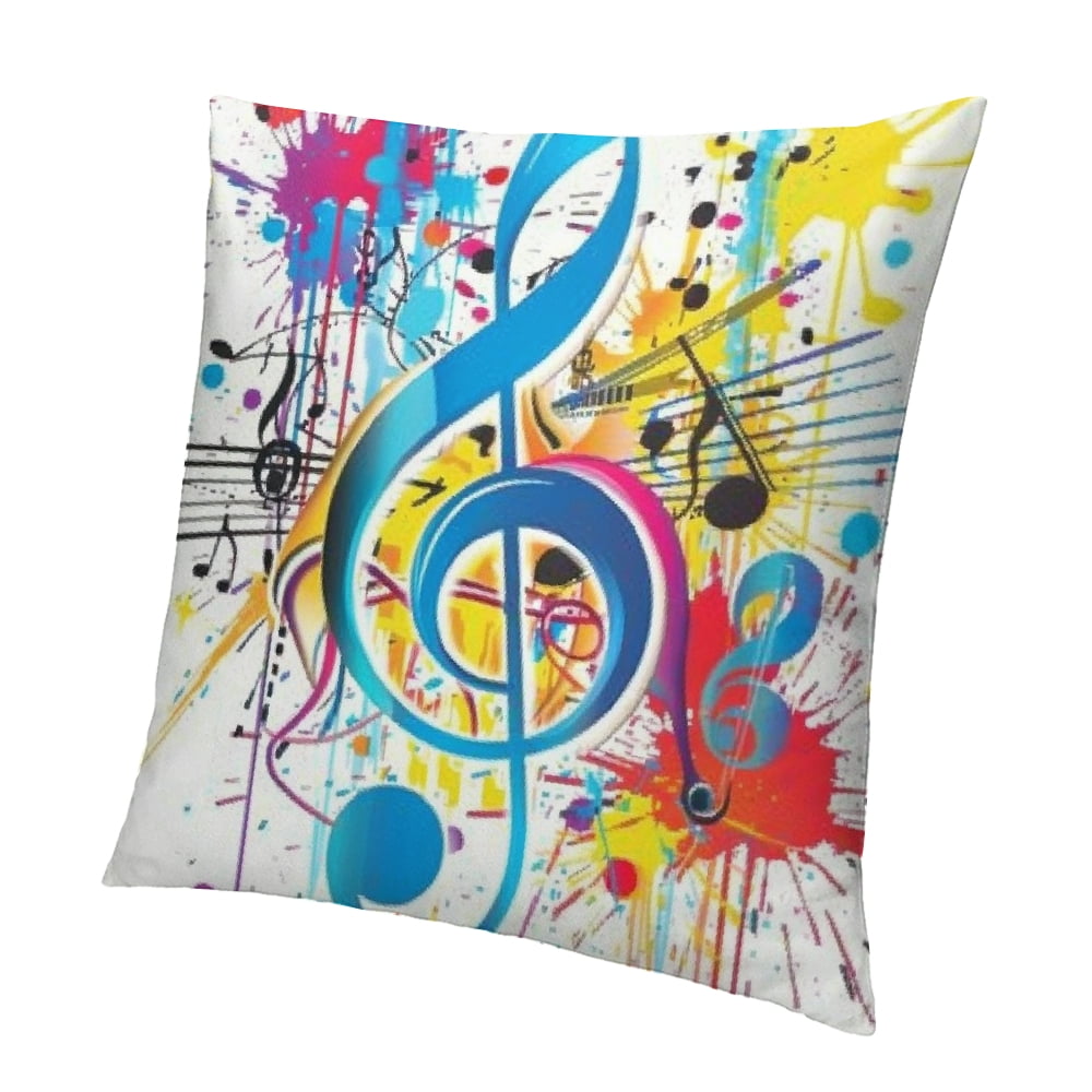 music note musical notes paint splatter Throw Pillow Cover, Square Home ...