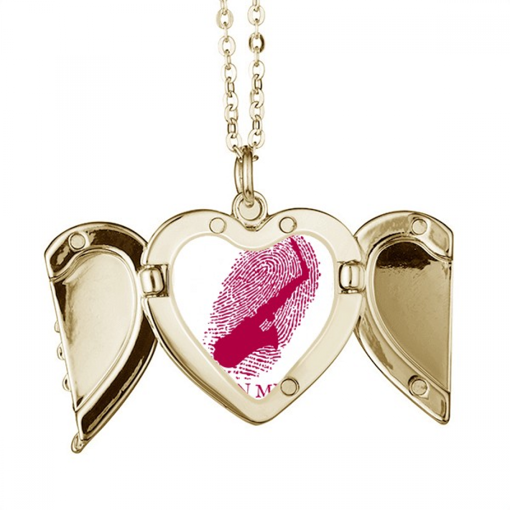 musical saxoph gene fingerprint folded wings peach heart pendant ...