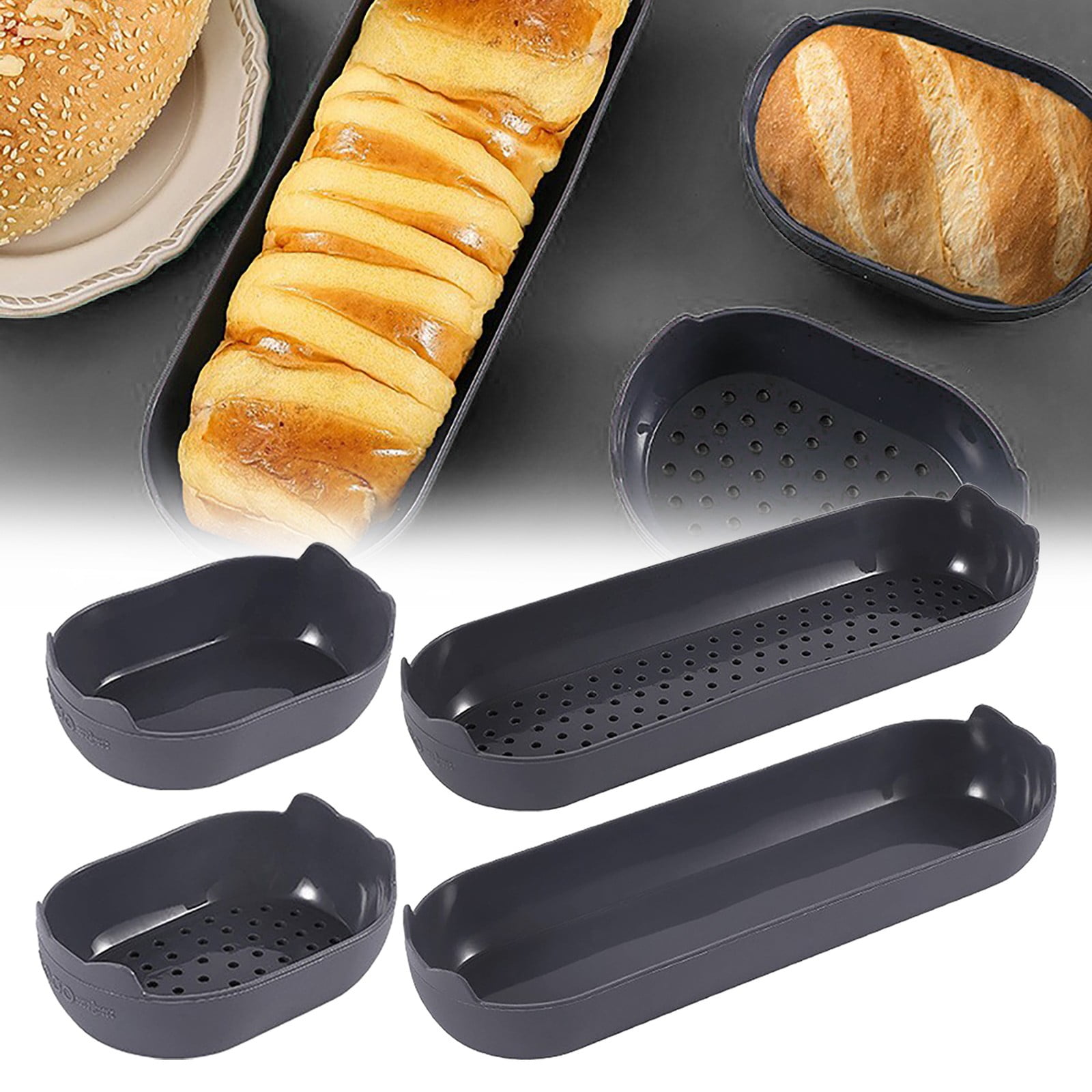 mveomtd Hot Dog Buns Pan 4 Loaf Pan Bread Pan Baking Non Stick Hot Dog ...