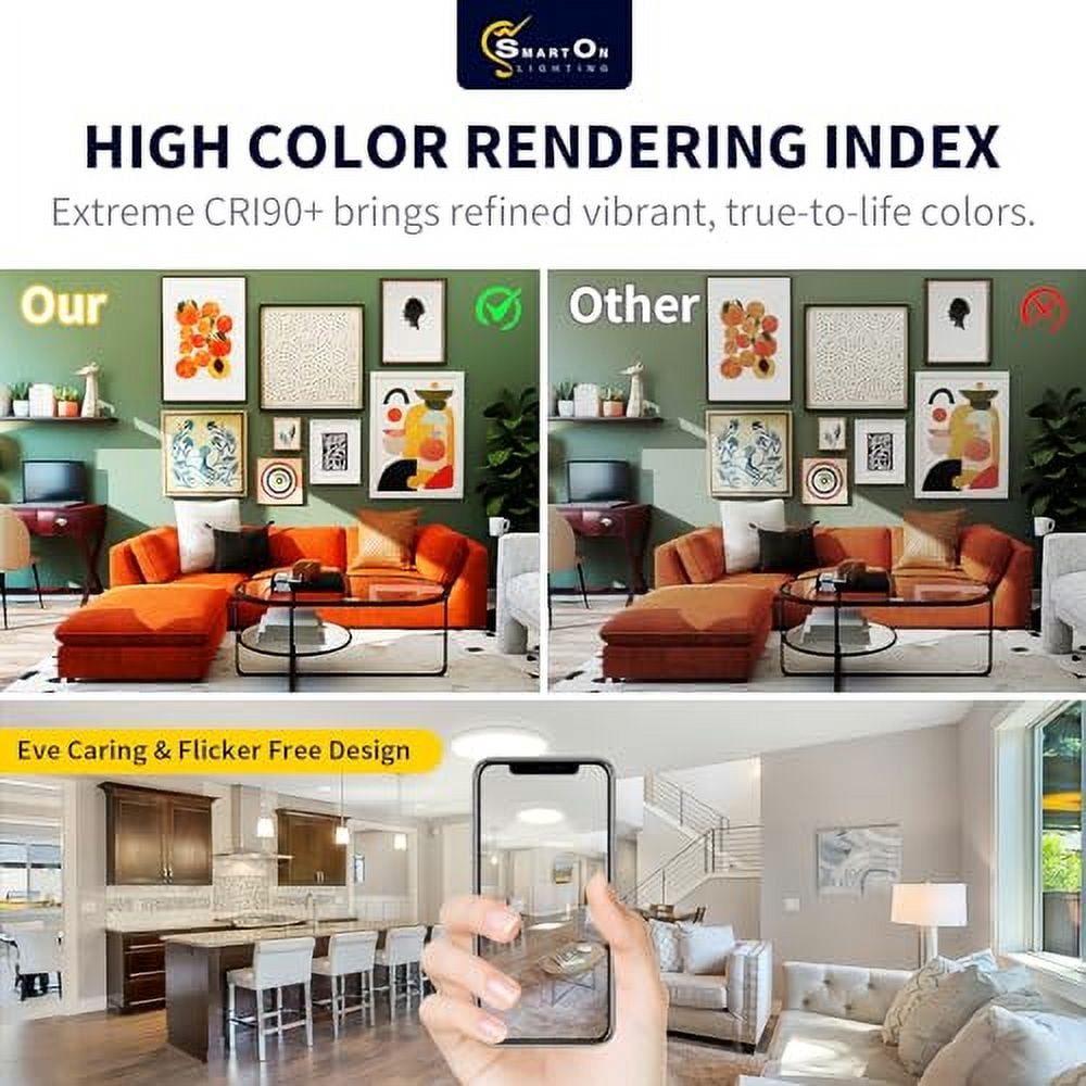 mw 4 Pack 5 Inch Flush Mount Ceiling Light 5 Color Temperature Settings Round Surface Mounted ...