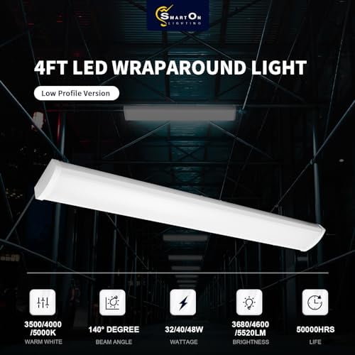 mw Smarton 4FT LED Wraparound Light Fixture, 3 CCT Selectable,Lumen ...