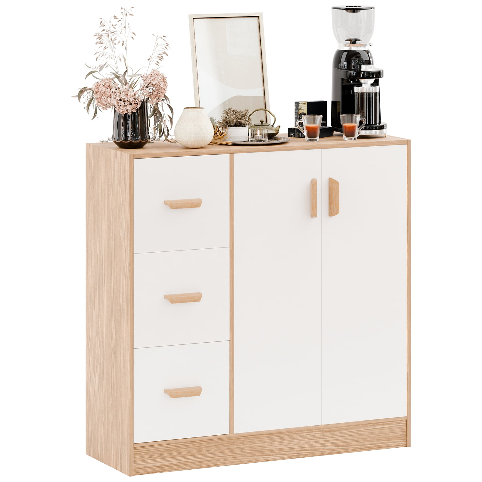 mwptoo Farmhouse Buffet Cabinet with Drawers & Open Shelf, Kitchen ...