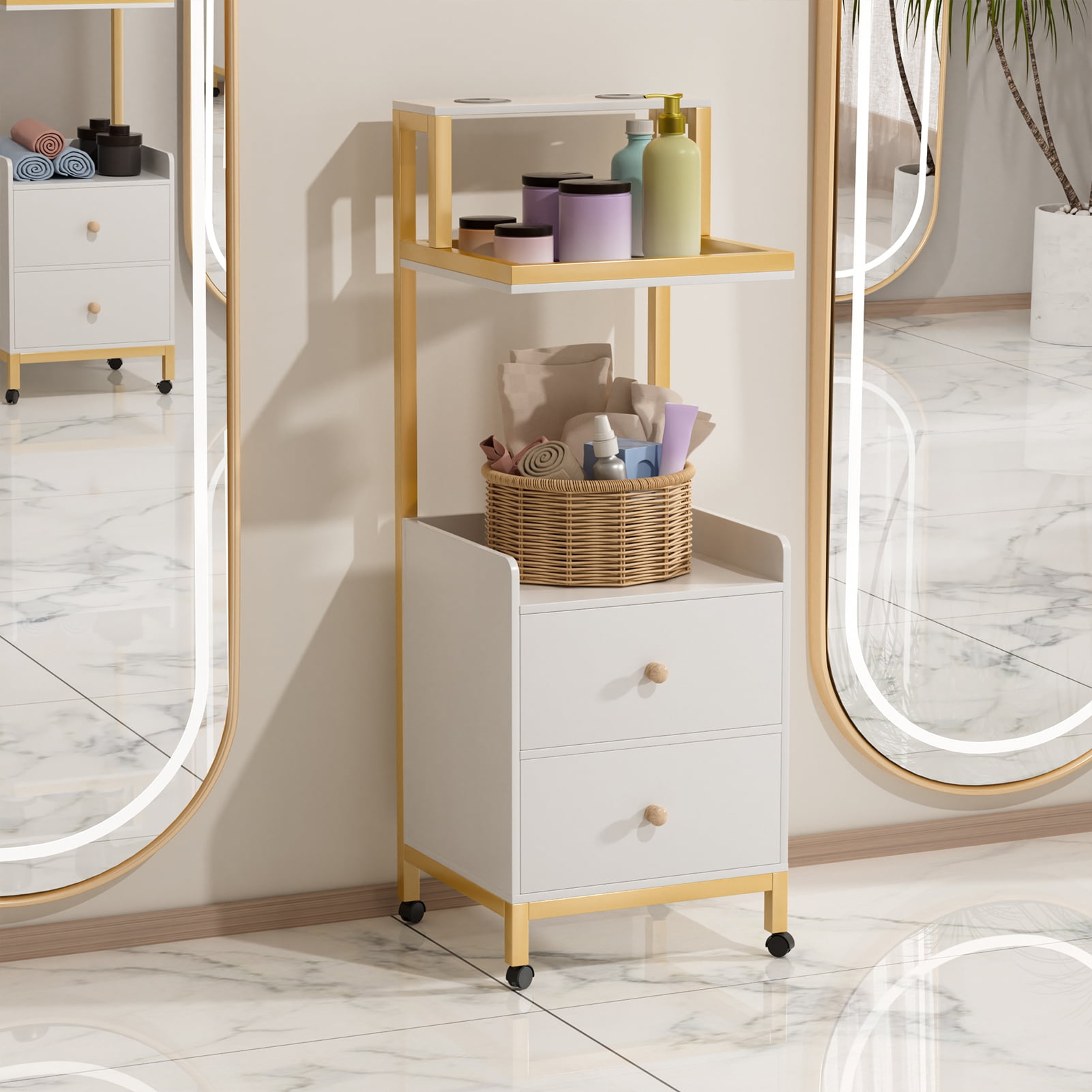 mwptoo Salon Trolley Cart with 4 Wheels 2 Drawers, Rolling Salon Cart ...