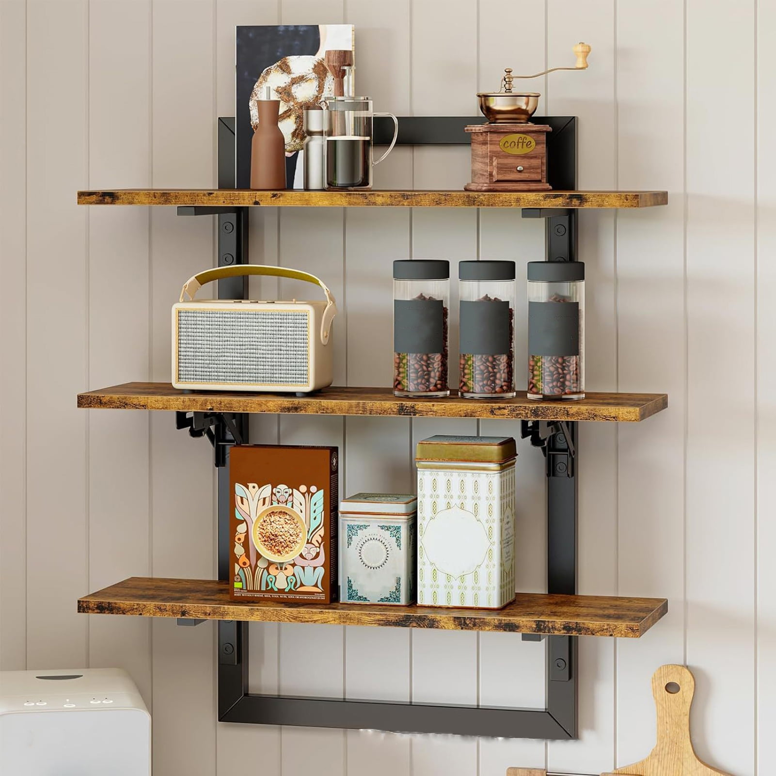 mwptoo Wall Mounted Wooden Storage Shelf Display Stand, Foldable Design ...