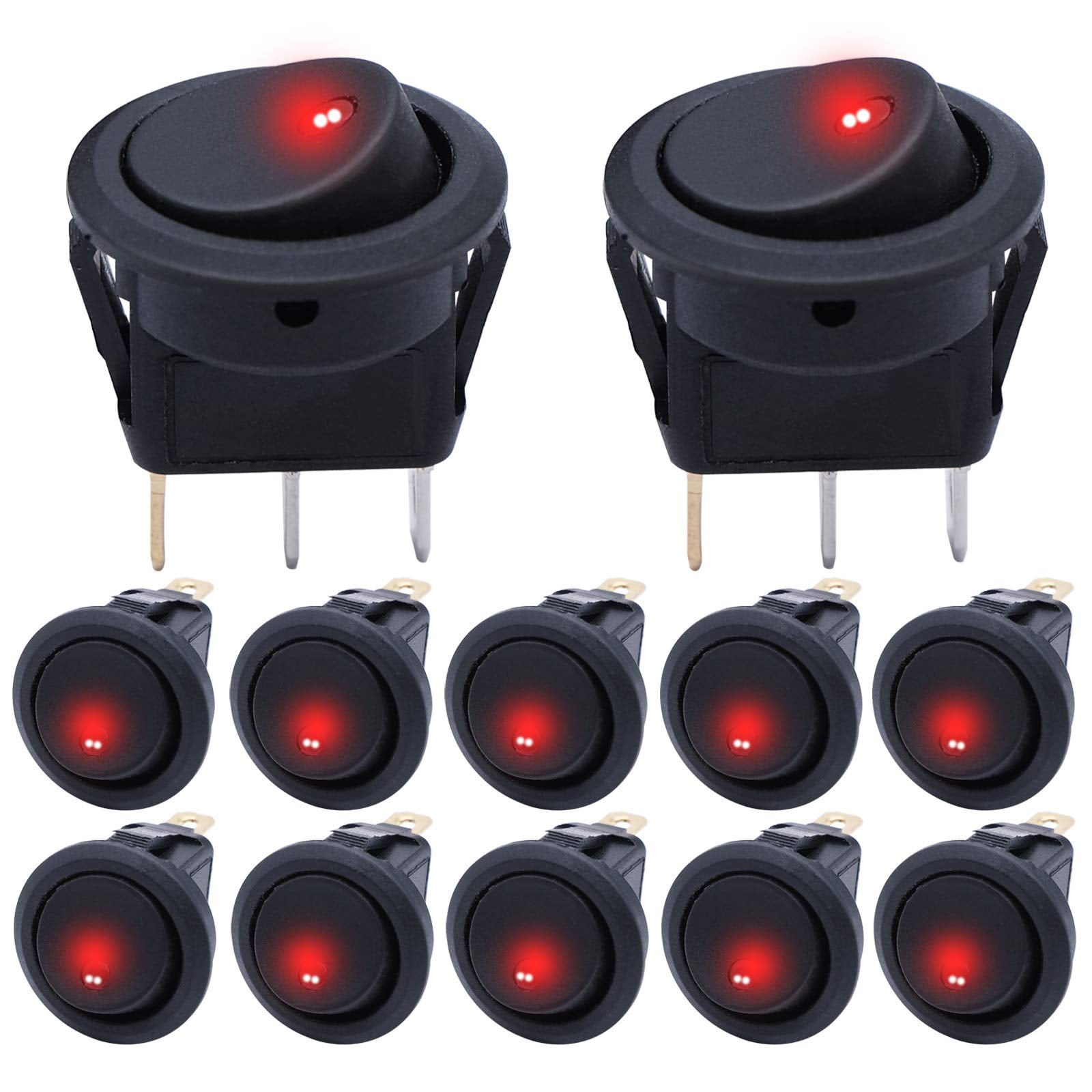 mxuteuk 12pcs 12V Lighted Round Rocker Switch Toggle Switch Red LED ...