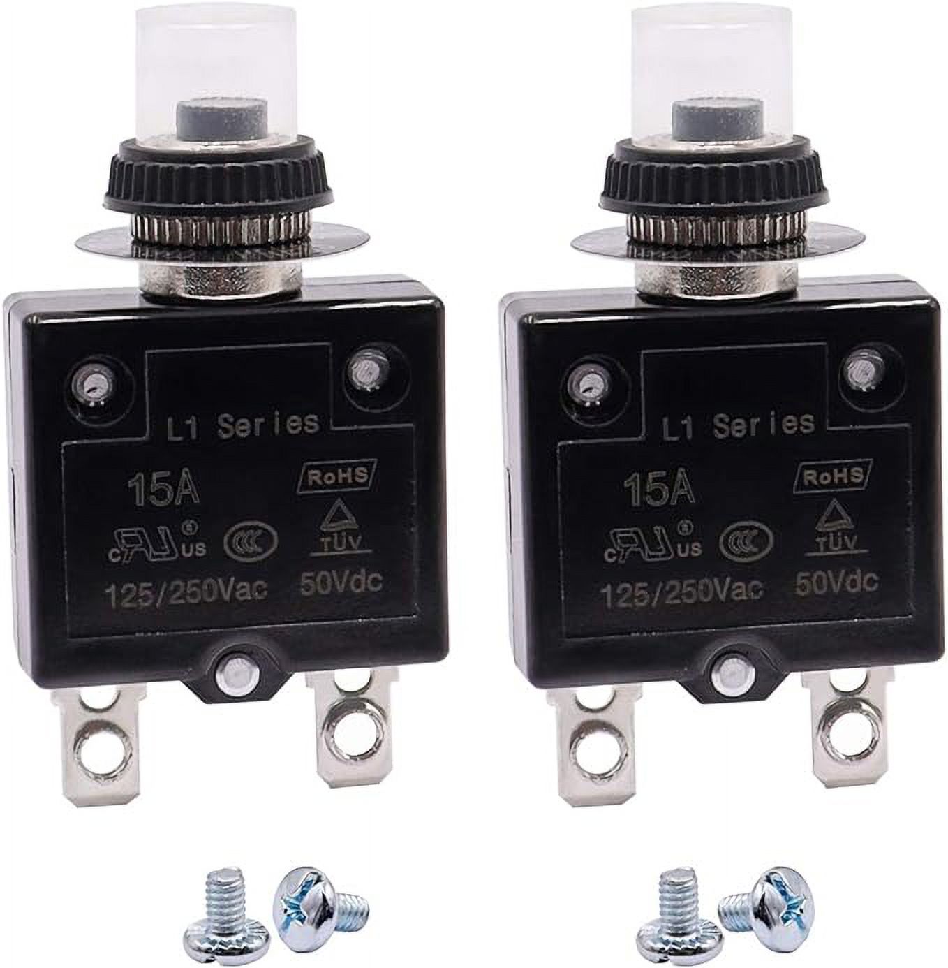 mxuteuk 2Pcs 15Amp Circuit Breakers Push Button Manual Reset 125/250V ...