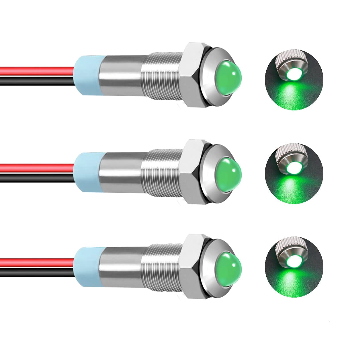 mxuteuk 6Pcs Green 12V-24V 6mm 1/4" Metal Indicator Light Raised Head ...