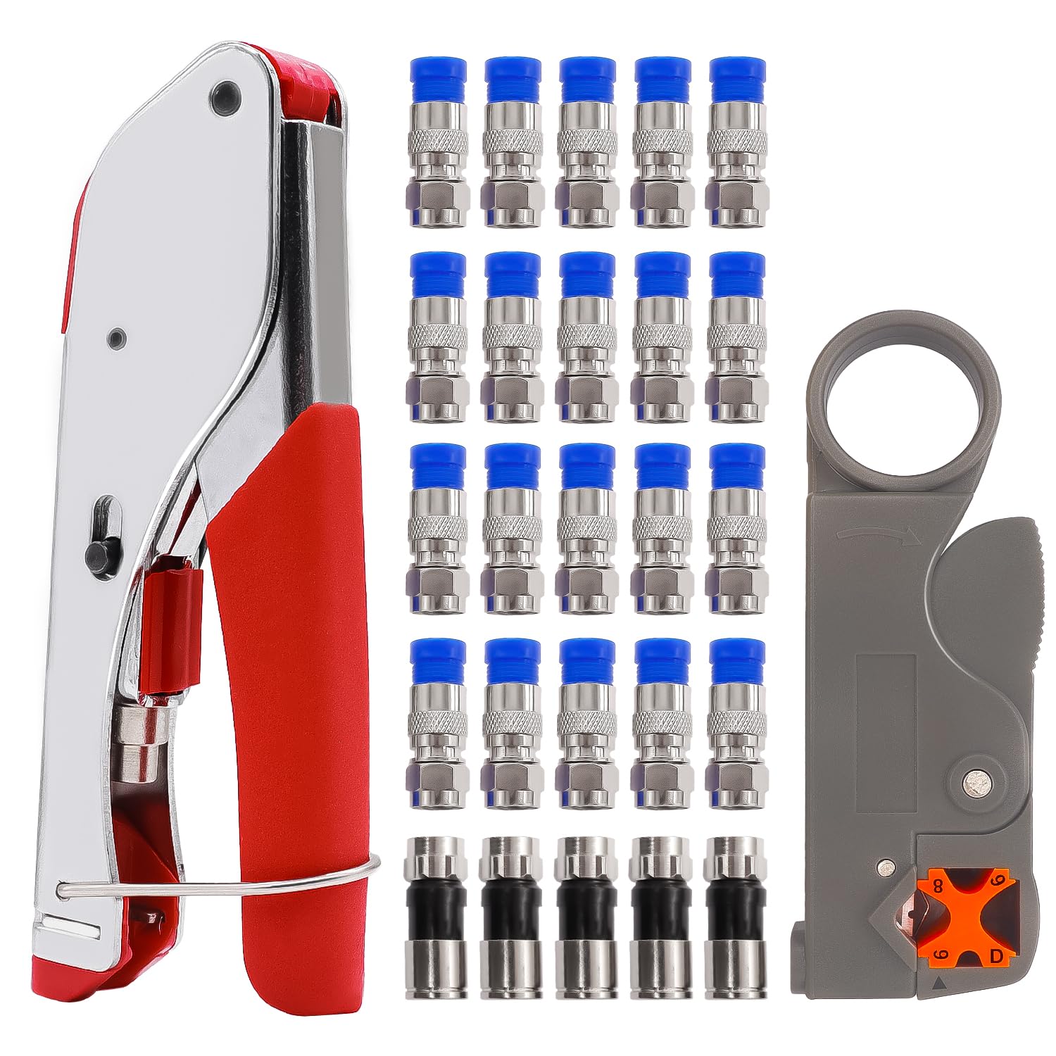 mxuteuk RG59 RG6 Coax Cable Crimper Tool Kit Coaxial Compression Tool Fitting Wire Stripper With ...
