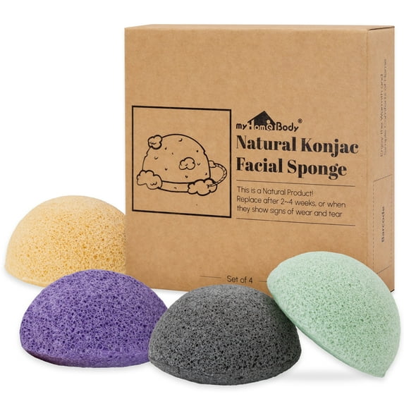 MyHomeBody Natural Konjac Facial Sponges, 4pc Set, Vegan Face Cleansing Exfoliating Sponges ...