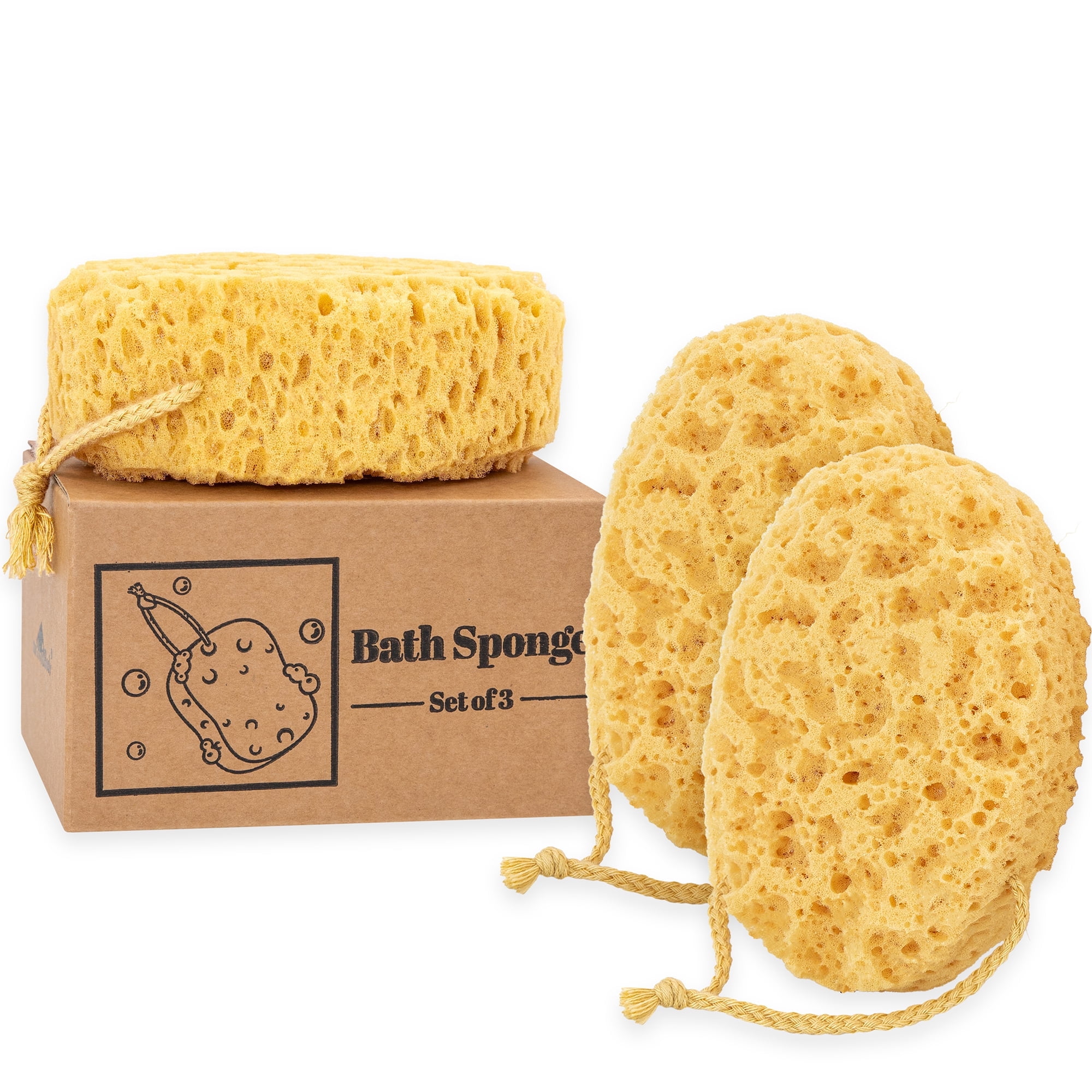 MyHomeBody Premium Bath Sponge, Oval Faux Sea Sponge, Lather Texture, For Shower or Bath, 3 Pack ...
