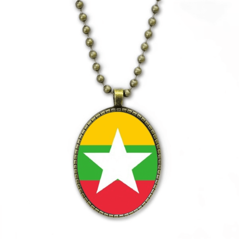 myanmar national flag asia country necklace vintage chain bead pendant ...