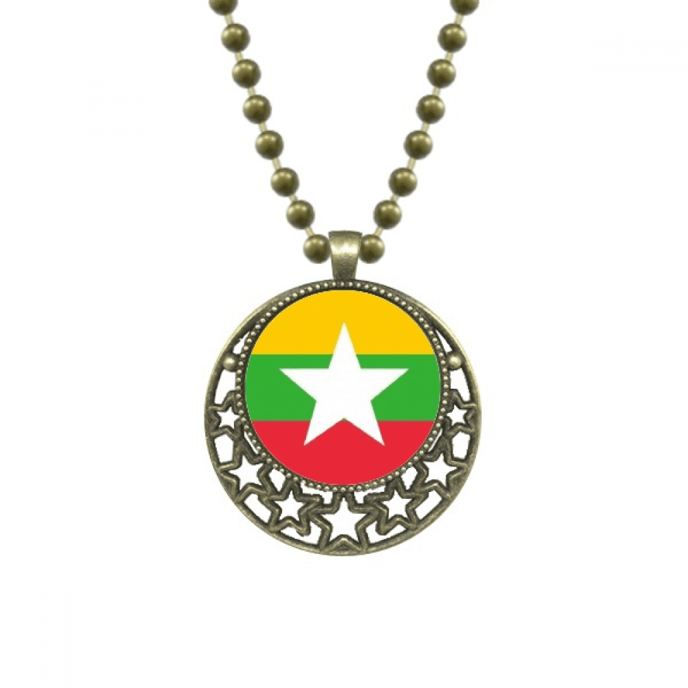 myanmar national flag asia country pendant star necklmoon chain jewelry ...