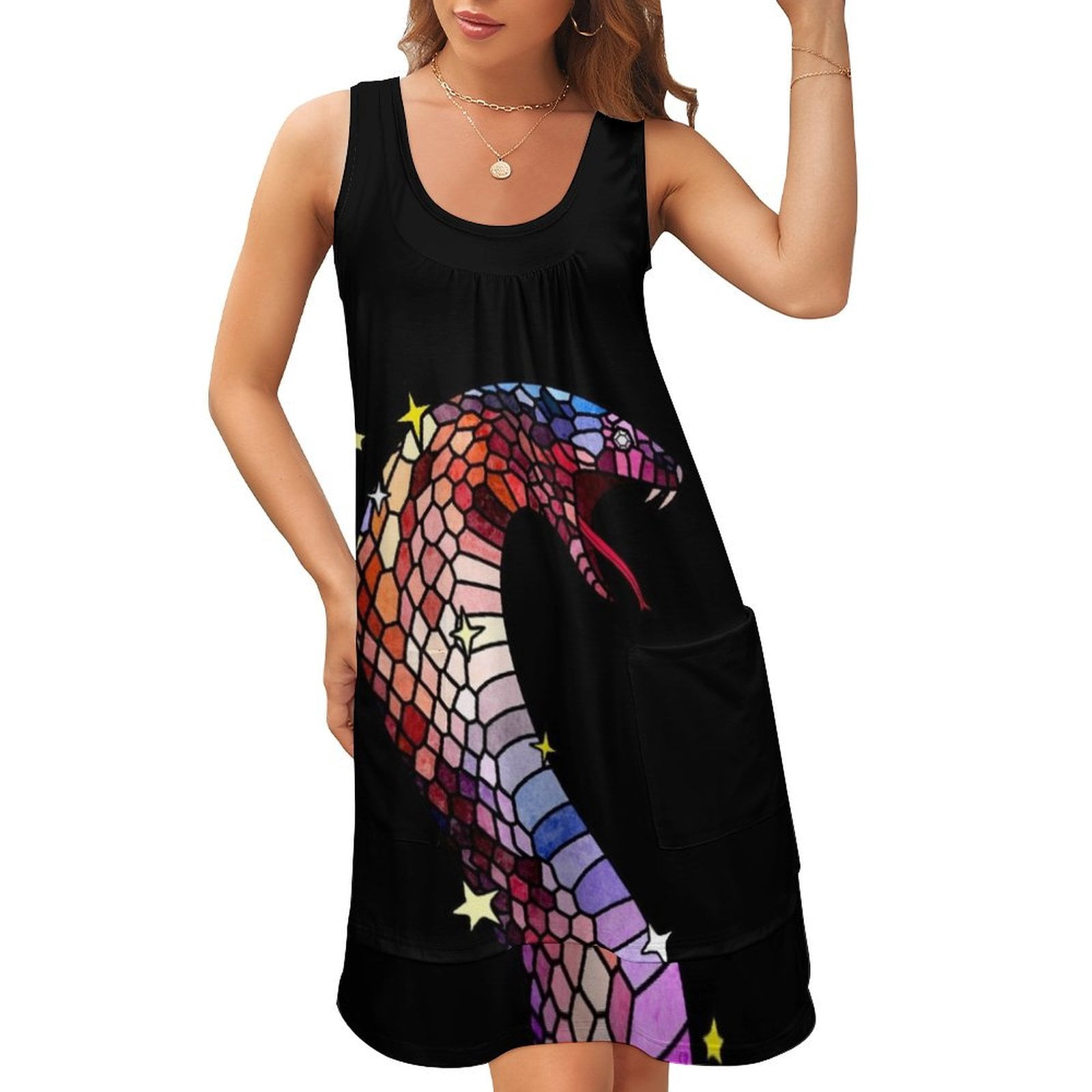 n Sleeveless U-Neck Fake Two Piece Dress summer dress woman prom ...