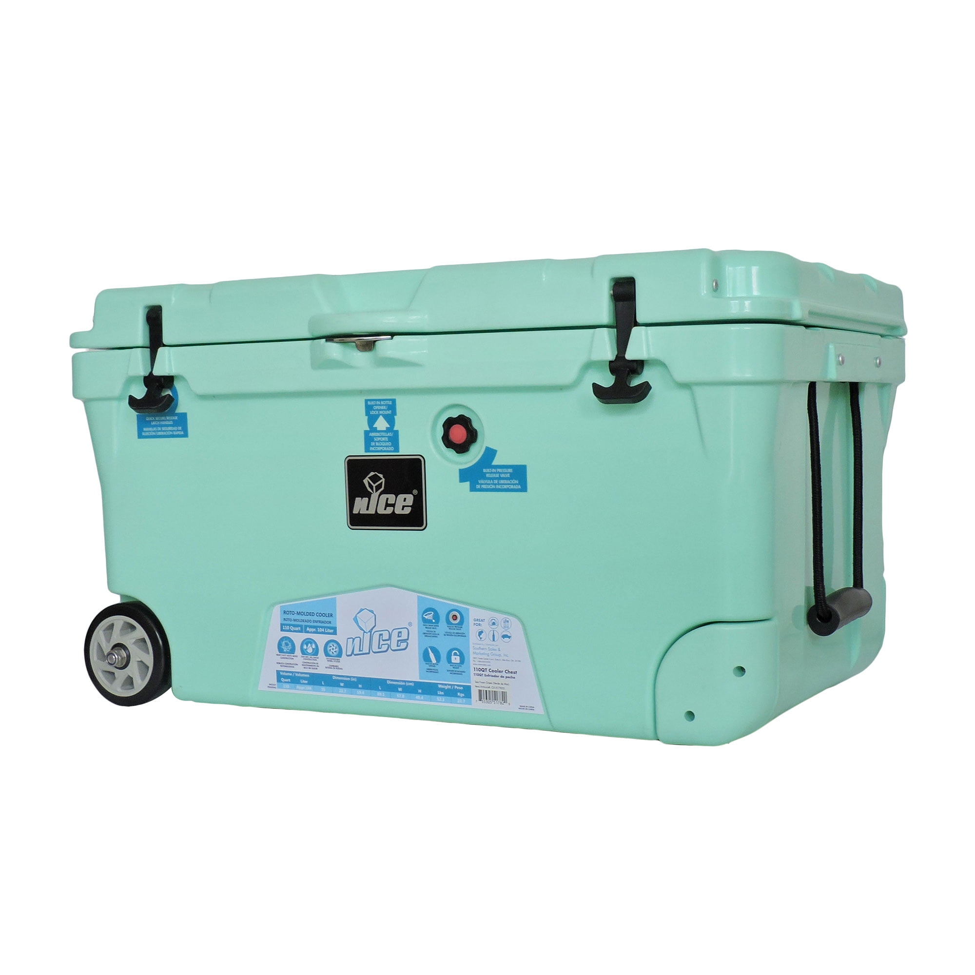 nICE G3 CLF-517820 110 Quart Roto Molded Wheeled Ice Cooler, Sea Foam ...