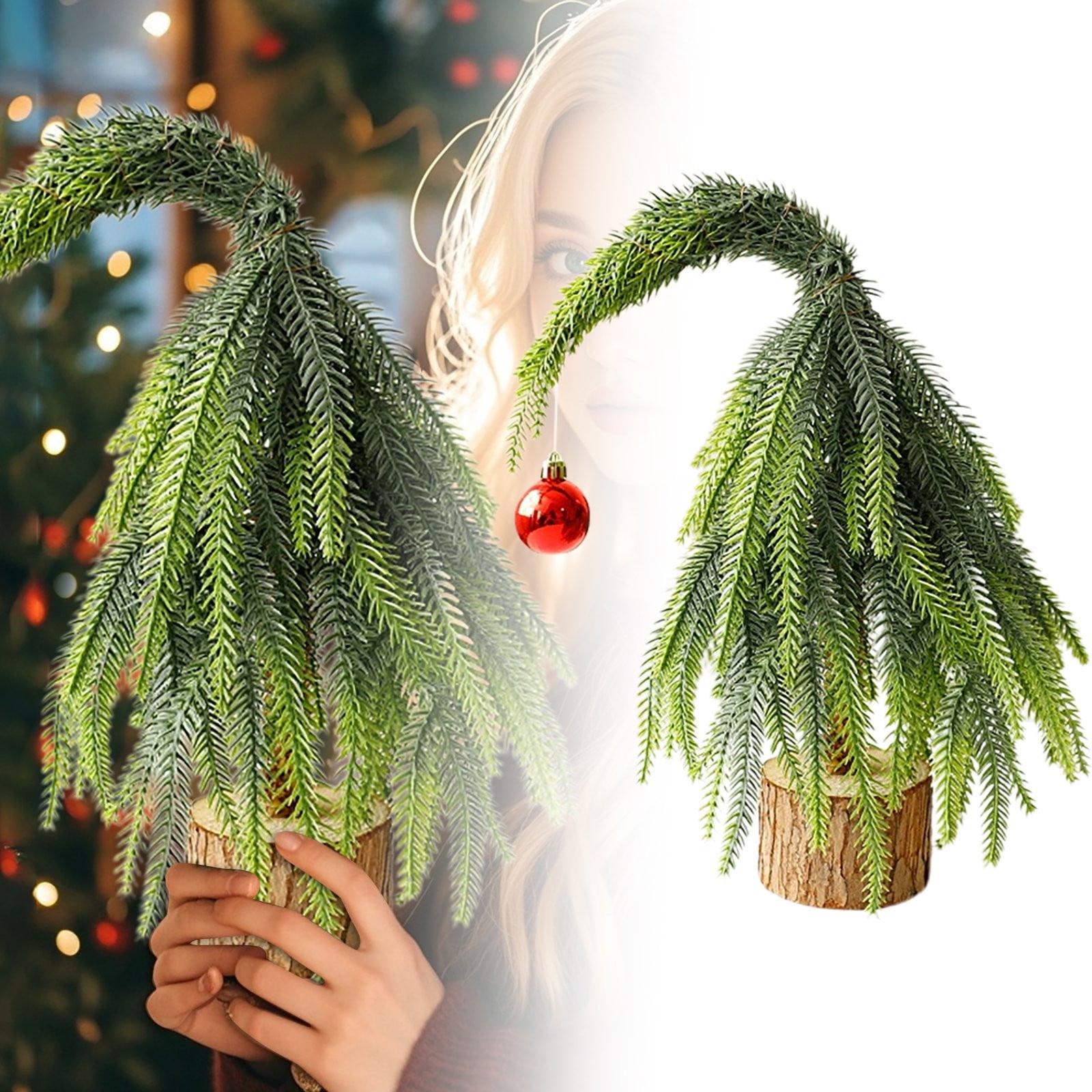 nTRIUQJ 2025 Christmas Tabletop Slanted Neck Tree with Festive Red ...