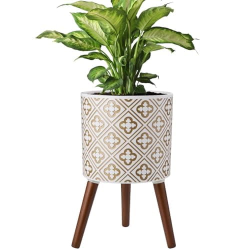 naclto 10 Inch Planter with Stand,Plant Pot for Indoor Plants,Large ...