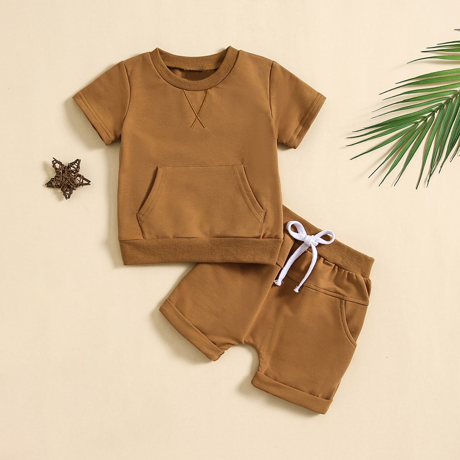 naisibaby Toddler Kids Boys Girls Cute Solid Color Outfits, Pocket Top ...