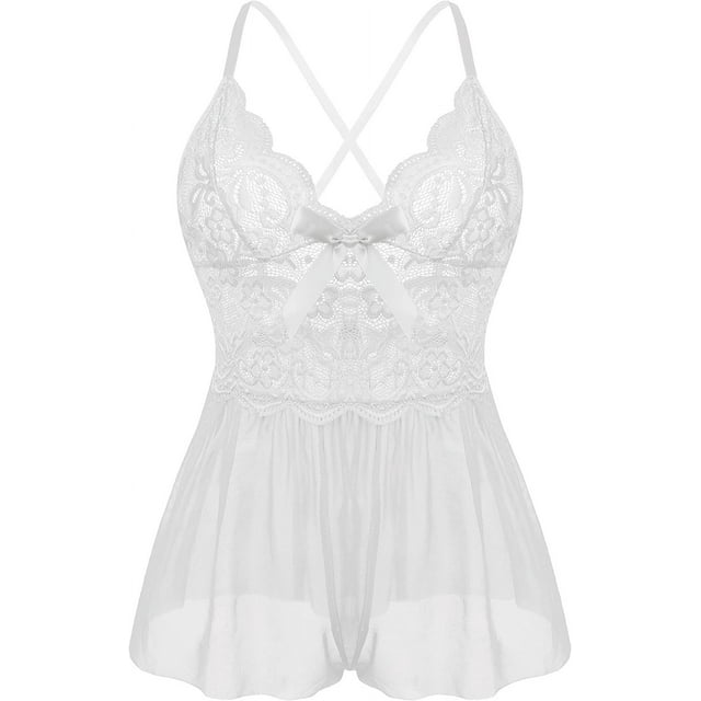 Nalla Women Lingerie Bodysuit V Neck Teddy Floral Lace Sheer Mesh One
