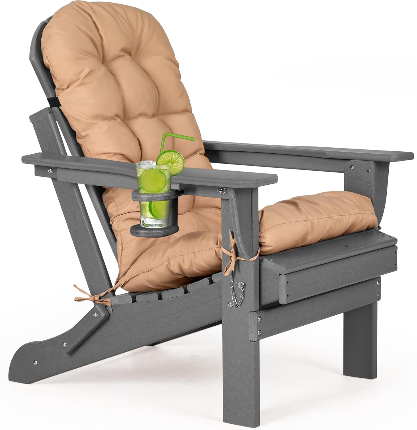 nalone Folding Adirondack Chair with Cushion with Cup Holder, HDPE ...