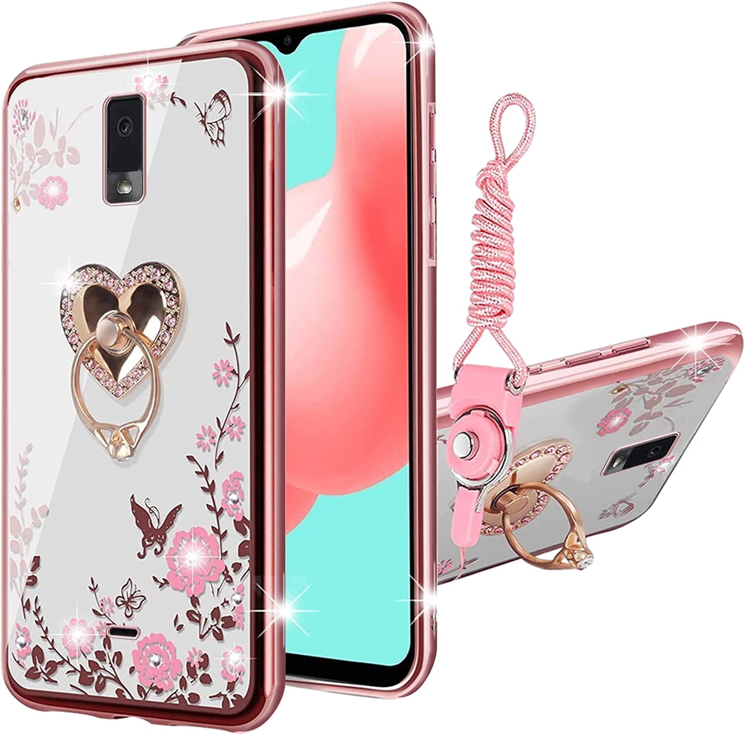 Glitter TPU Cover for BLU View 3/B140DL + Ring Stand, Strap - Rose ...