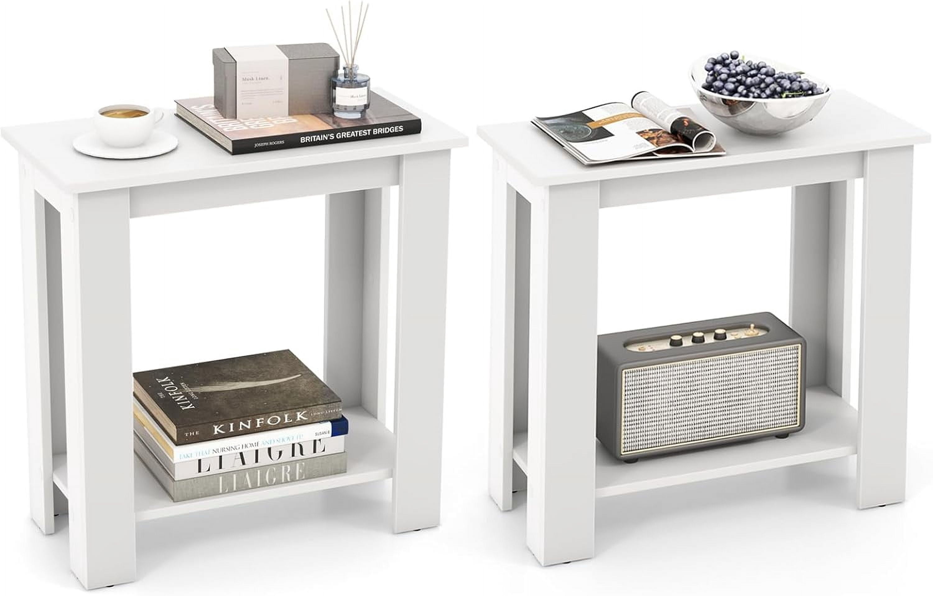 **narrow end table set of 2, 2-tier side table with open storage shelf ...